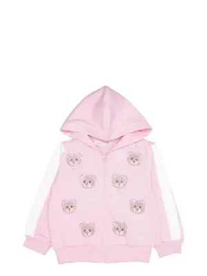MONNALISA Cotton Sweatshirt With Rhinestone Teddy Bear Decoration