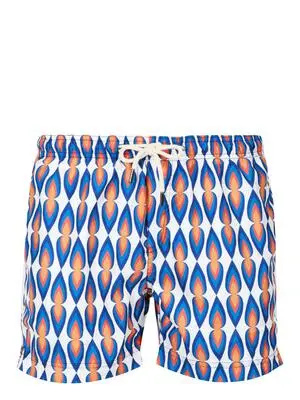 PENINSULA SWIMWEAR Printed Mid-length Swim Trunks - Arancio+bianco