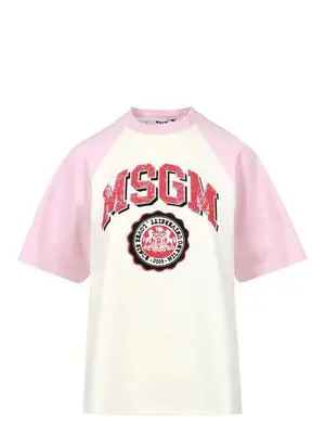 MSGM College Style T-shirt - Panna+rosa