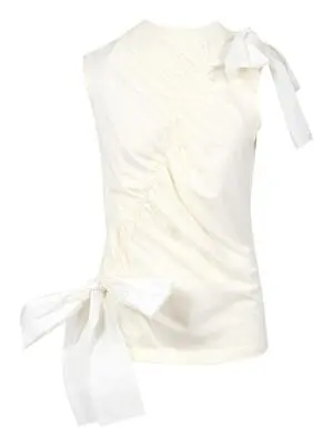 MSGM Sleeveless Cotton Top With Bow Detail - White