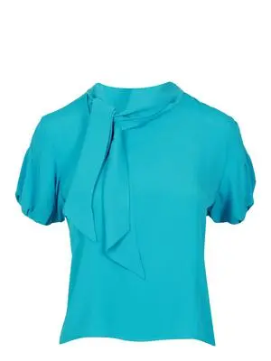GRIFONI Shirt With Ribbon Collar - Turquoise