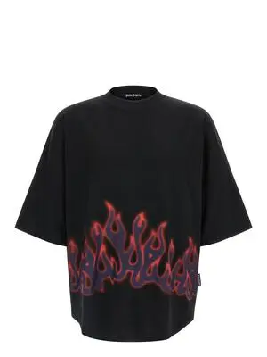 Palm Angels Flames' T Shirt - Black
