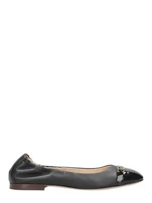 TOD'S Leather Ballerinas With Patent Leather Cap Toe - Black