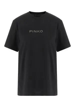 Pinko Cotton T-shirt With Logo - Black