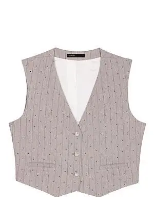 Maje Rhinestone-embellished Stretch-woven Waistcoat - Light Grey