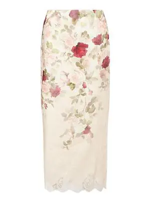 Zimmermann Floral Linen Midi Skirt - Cream Cascade