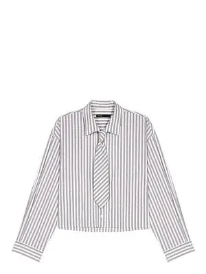 Maje Rhinestone-embellished Tie-neck Cotton Shirt - Ecru Stripes