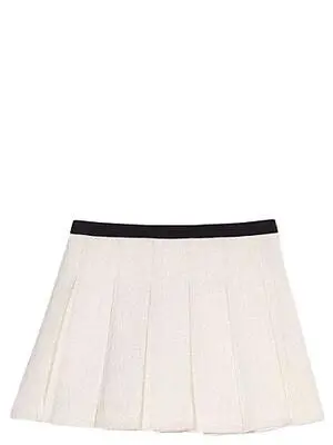 Maje Contrast-trim Pleated Lurex Tweed Skort - Ecru