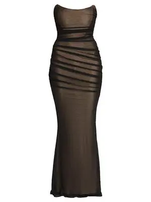Retrofete Ford Strapless Ruched Maxi Dress - Black