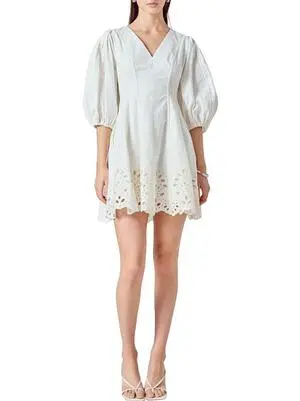 Endless Rose Eyelet Cotton & Linen Mini Dress - White
