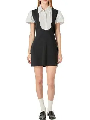 English Factory Mixed Media Minidress - Black/white