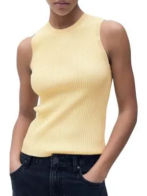 Mango Sleeveless Ribbed Sweater Pastel Yellow