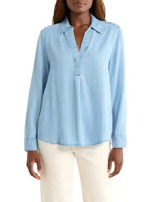 Tommy Bahama Chambray Popover Shirt - Light Indigo Wash