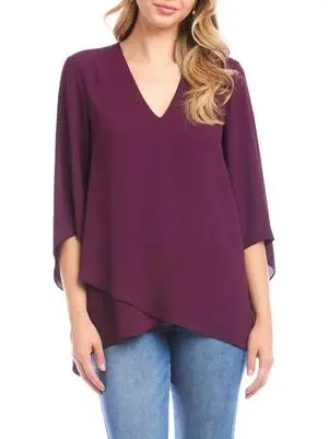 Karen Kane Crossover Hem Asymmetric Crepe Top - Eggplant