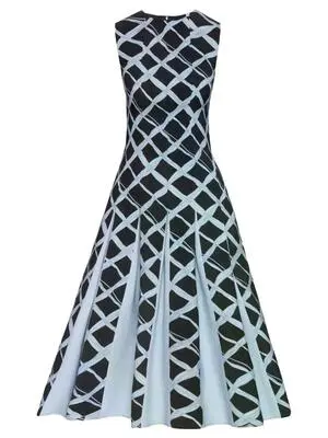 Oscar De La Renta Pleated Wavy-pattern Dress - Blue
