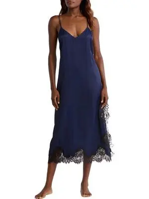 Nordstrom Lace Trim Satin Chemise - Navy Peacoat