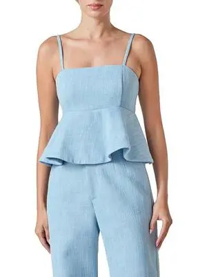 Endless Rose Tweed Peplum Camisole - Blue