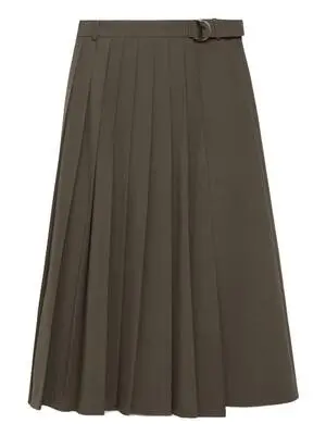 Mango Pleated Maxi Skirt With Attached Belt - Khaki Brown