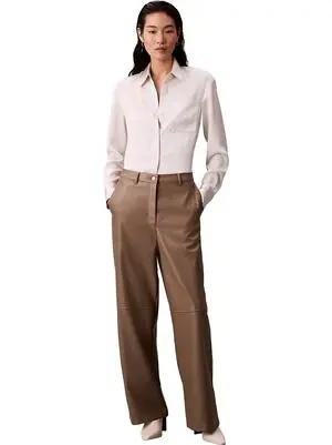 Calvin Klein Faux Leather Relaxed Pants - Walnut