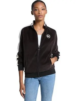 Michael Kors Striped Velour Zip-up Jacket - Black