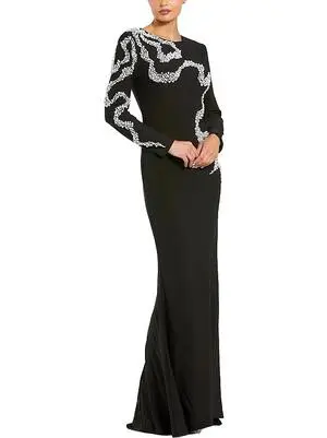 Mac Duggal Beaded Swirl Applique Gown - Black