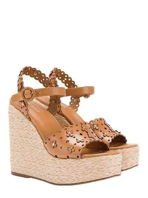 Larroude Jasmine Flower Espadrille Wedge Platform Sandals - Biscuit