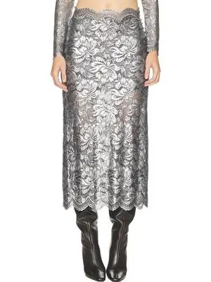 Rabanne Lace Midi Skirt - Black & Silver