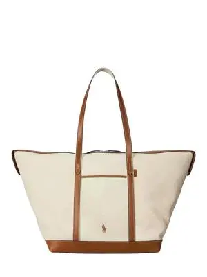 Polo Ralph Lauren Leather-trimmed Canvas Tote Bag - Neutrals