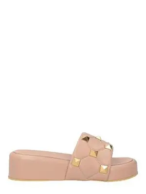 Valentino Garavani Leather Slide Sandals With Studs - Pink