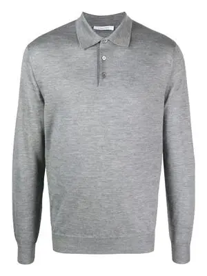 CRUCIANI Fine-knit Long-sleeved Polo Shirt - Grey