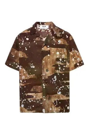 MSGM Paint-splatter Cotton Shirt - Brown
