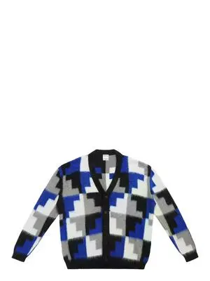 COUNTY OF MILAN Patterned Intarsia Knit Cardigan - Blue