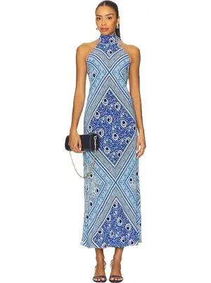 Rixo Maura Halter Maxi Dress - Boho Scarf Blue