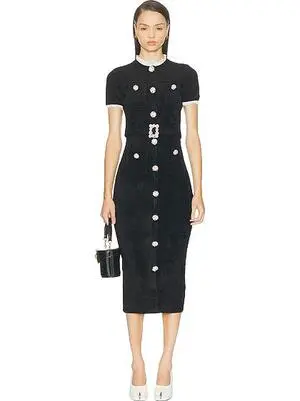SELF-PORTRAIT Chenille Knit Midi Dress - Black