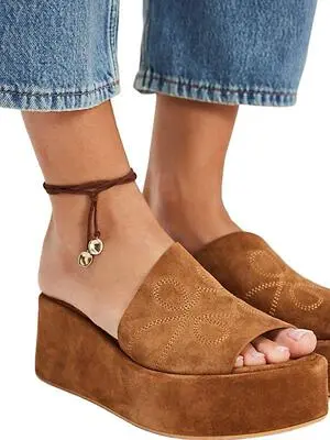Free People Haven Flatform Sandals - Tan Suede