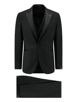 Tagliatore Virgin Wool Tuxedo With Vest - Black
