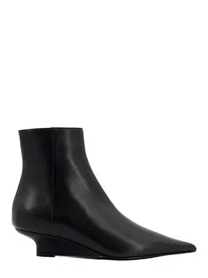 TOTÊME Leather Ankle Boots With Wedge Heel - Black