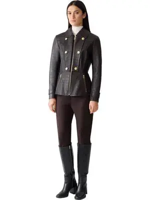Mackage Croc-embossed Leather Jacket - Coffee
