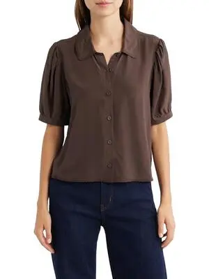 FRAME The Prim Silk Shirt - Coffee