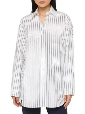 Lafayette 148 New York Oversized Striped Cotton Poplin Shirt - Bluebell Multi
