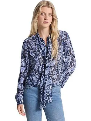 Michael Kors Paisley Print Georgette Tie-neck Blouse - Blue