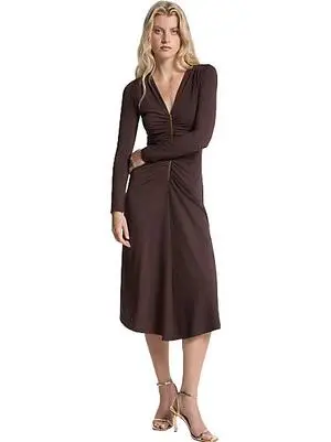 Michael Kors Ruched Stretch Matte Jersey Dress - Brown