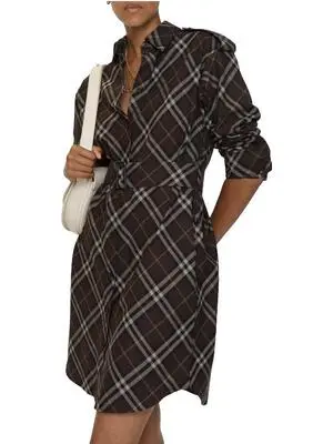 Burberry Check Cotton Flannel Shirt Dress - Truffle Brown
