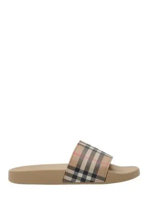 Burberry Check Slides - Archive Beige