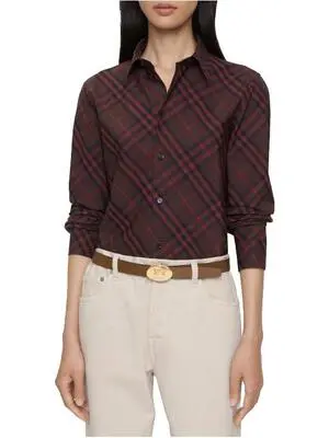 Burberry Slim Fit Check Cotton Shirt - Wine Red