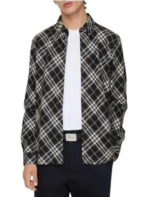 Burberry Relaxed Fit Check Cotton Flannel Shirt - Black