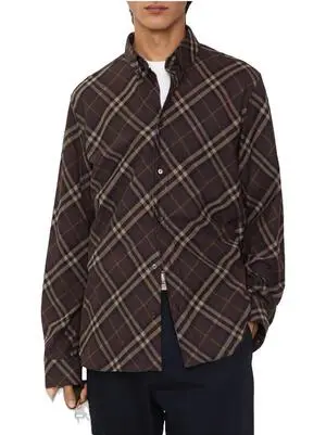 Burberry Relaxed Fit Check Cotton Flannel Shirt - Truffle Brown