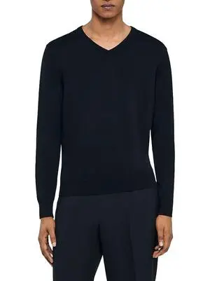 Sandro Merino Wool V-neck Sweater - Black