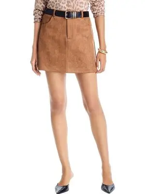Aqua Faux Suede Mini Skirt - Brown