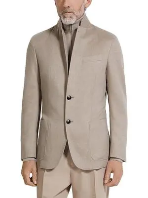 Zegna Oasi Cashmere Jacket With Knit Bib - Light Taupe